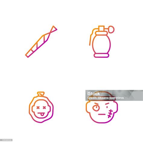 세트 라인 산적 살인 마리화나 관절 및 수류탄 그라데이션 색상 아이콘입니다 벡터 건강 진단에 대한 스톡 벡터 아트 및 기타 이미지 건강 진단 건강관리와 의술 군사