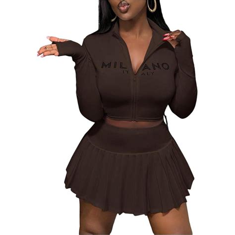 Soly Hux Womens Skirt Sets 2 Piece Outfits Long Sleeve Crop Top With