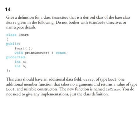 solved 14 give a definition for a class smartbut that is a