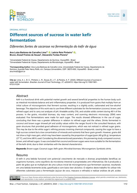 Pdf Different Sources Of Sucrose In Water Kefir Fermentation