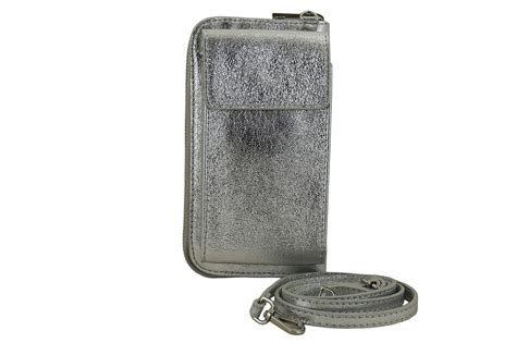 Portfel Etui Na Telefon Ze Sk Ry Metalizowanej Srebrny