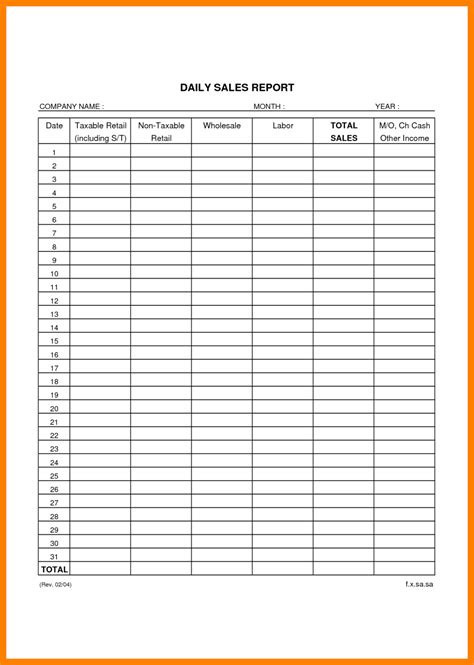 Daily Sales Report Template Excel