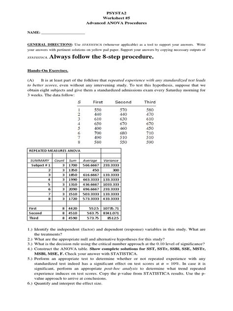Worksheet 5 Advanced Anova Procedures Pdf Analysis Of Variance