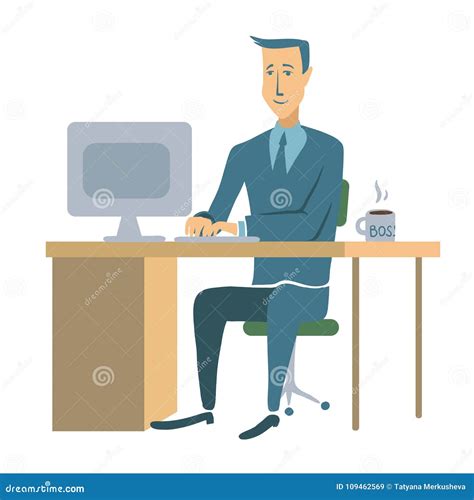 Man Is Working On The Computer Back View Person Sitting On A Chair In The Desk Or Table Home