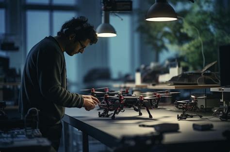 Engineer Testing A Militarygrade Drone In Laborator Generative Ai Premium Ai Generated Image