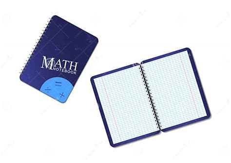 Realistic Blue Math Notebook Set Isolated On White Background Stock