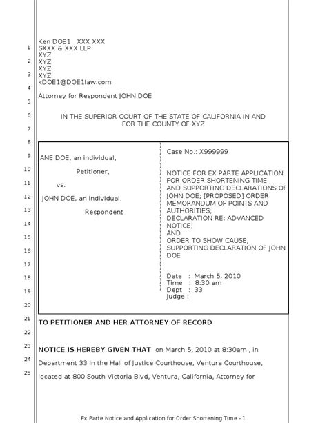 Exparte Application For Order Shortening Time Download Free Pdf Ex