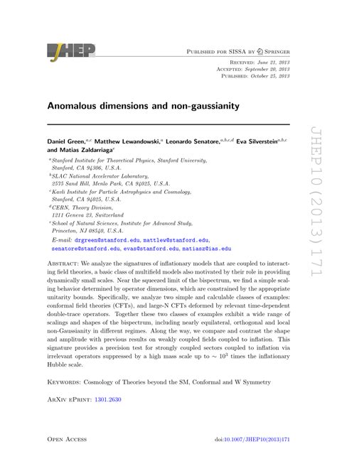 Pdf Anomalous Dimensions And Non Gaussianity