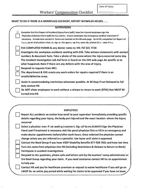 Fillable Online Workers Compensation Checklist Fax Email Print Pdffiller