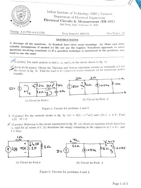 ee 101 mid sem qp pdf electrical network capacitor