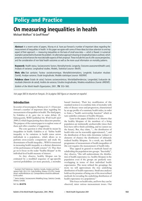 Pdf On Measuring Inequalities In Health