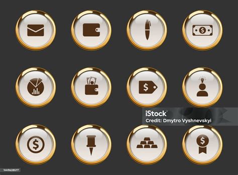 어두운 배경에 비즈니스 금색 테두리 벡터 아이콘입니다 웹 모바일 및 Ui 디자인을 위한 골드 프레임의 비즈니스 아이콘 서류