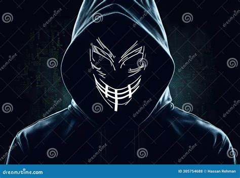 Dangerous Hooded Hacker In Mask Internet Cyber Stock Illustration