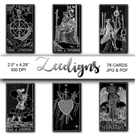 Black And White Tarot Cards 78 Deck Instant Digital Download Rider