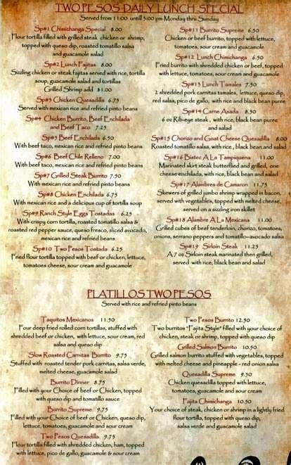 Menu Of Two Pesos Mexican Cafe In Pelham Al 35124