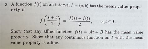 Solved A Function F T ﻿on An Interval I A B ﻿has The Mean