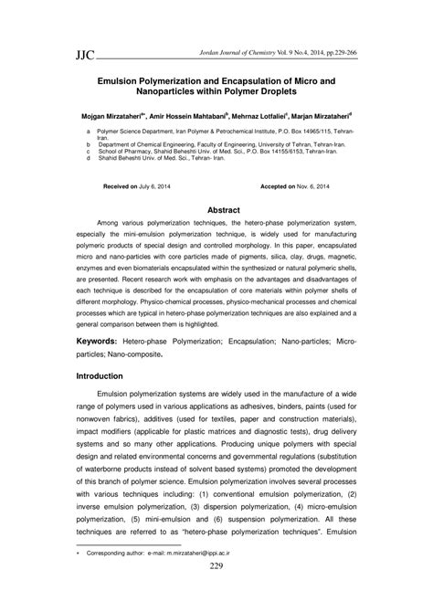 Pdf Emulsion Polymerization And Encapsulation Of Micro And Nanoparticles Within Polymer Droplets