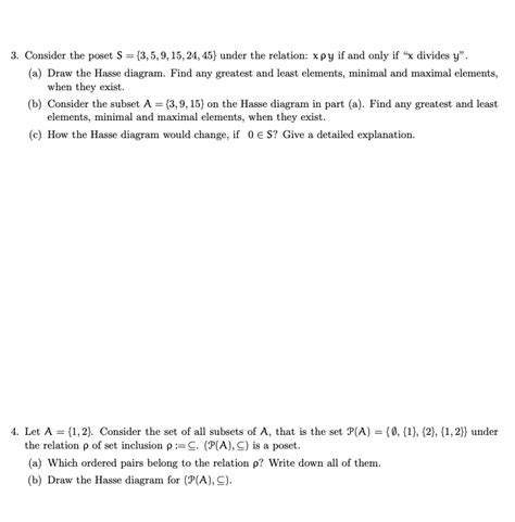 Solved 3 Consider The Poset S 3 5 9 15 24 45 Under Chegg Com
