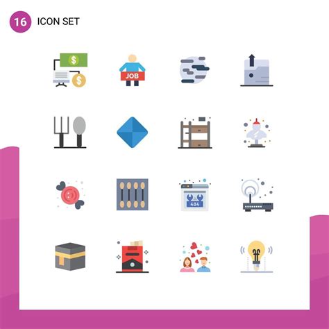 16 Thematic Vector Flat Colors And Editable Symbols Of Fork Upload Environment Technology World