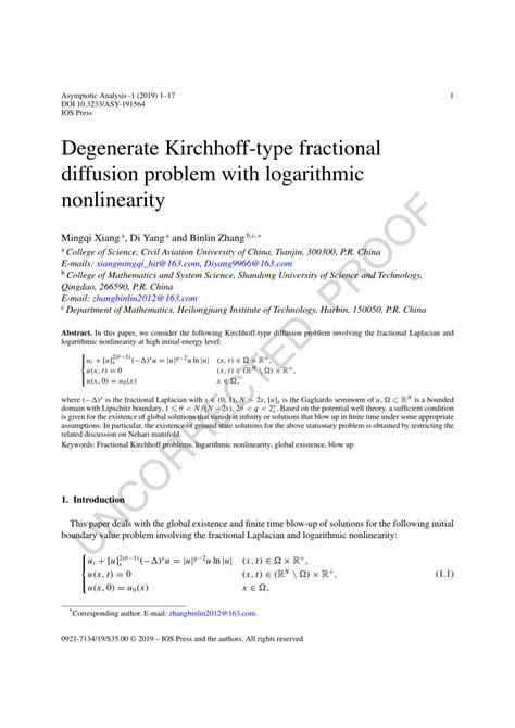 pdf degenerate kirchhoff type fractional diffusion problem with
