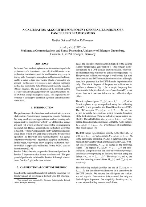 Pdf A Calibration Algorithm For Robust Generalized Sidelobe