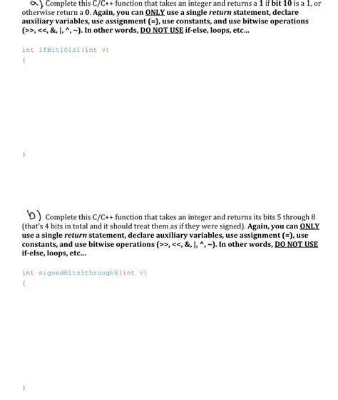 Solved A Complete This Cc Function That Takes An Integer