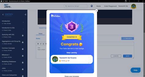 Yaswanth Sai Kosana On Linkedin Sqlnewbie Diamondbadge Datajourney Nxtwave Levelingup