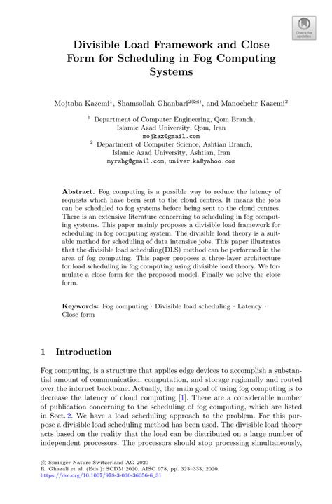 Pdf Divisible Load Framework And Close Form For Scheduling In Fog