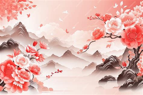 Premium Photo Chinese Style Light Red Blush Ink Effect Ppt Background Template