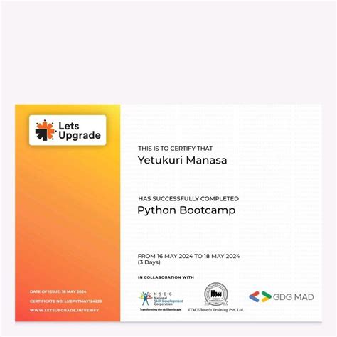Manasa Yetukuri On Linkedin Python Bootcamp Learningjourney Letsupgrade Techskills