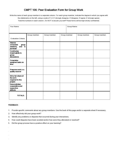 43 Great Peer Evaluation Forms Group Review Templatelab