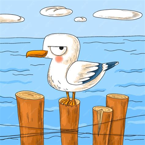 손으로 그린 만화 갈매기 그림 무료 벡터