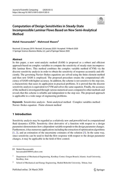 Pdf Computation Of Design Sensitivities In Steady State