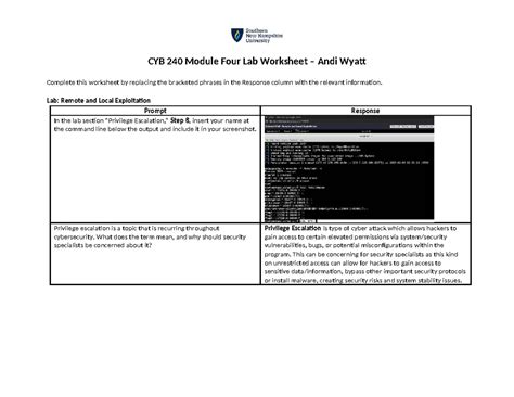 Cyb 240 Module 4 Lab Worksheet Privilege Escalation And Php Mitigation