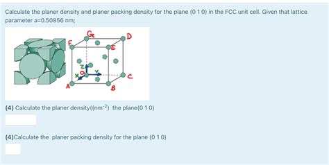 Solved Calculate The Planer Density And Planer Packing Chegg