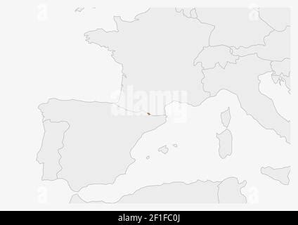 Map Of Europe With Highlighted Andorra Map Gray Map Of Andorra With