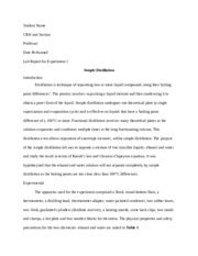 Lab Report Simple Distillation Babe Name CRN And Section Professor Date Performed Lab