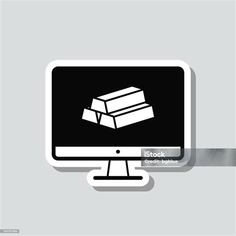 금괴가 있는 데스크탑 컴퓨터 회색 배경에 아이콘 스티커 3차원 형태에 대한 스톡 벡터 아트 및 기타 이미지 3차원 형태 가격 개념 Istock