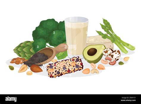 Healthy Protein Foods Composition With Isolated View Of Nuts Greens