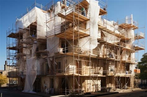 Premium Photo Scaffolding On The Facade Of The Building Generative Ai