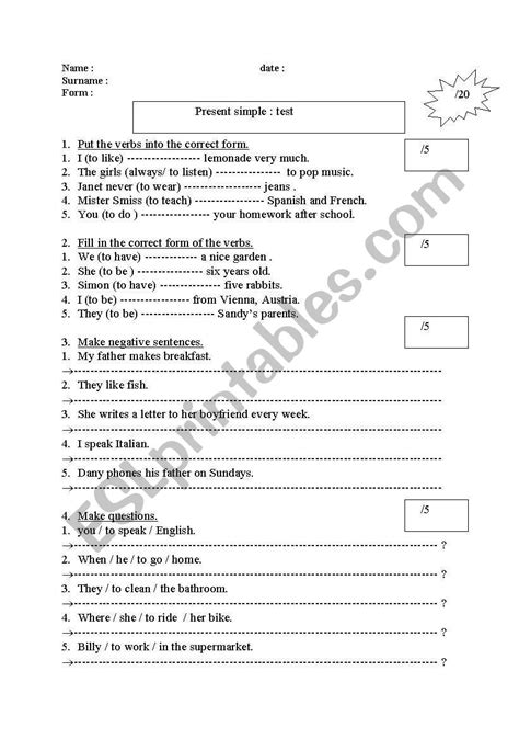 Present Simple Present Continuous Test Esl Worksheet By Caroline Olivier