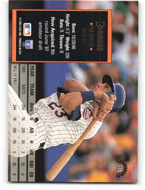1994 Donruss 316 Tim Bogar Vg New York Mets Under The Radar Sports