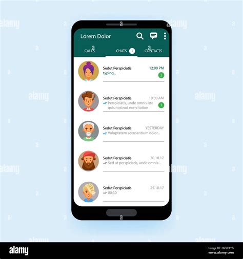 Mobile UI Kit Chat App Template Messenger Vector Illustration Stock Vector Image Art Alamy