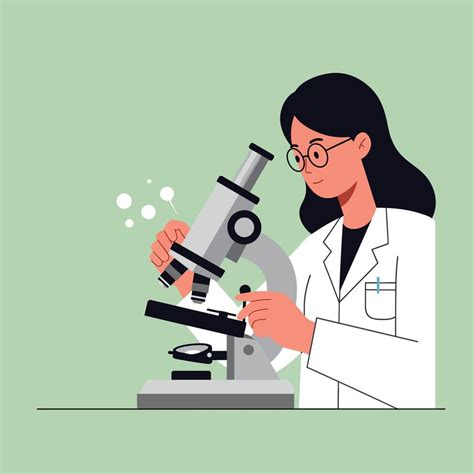 Scientist Observing Specimen Under Microscope In Flat Art Illustration