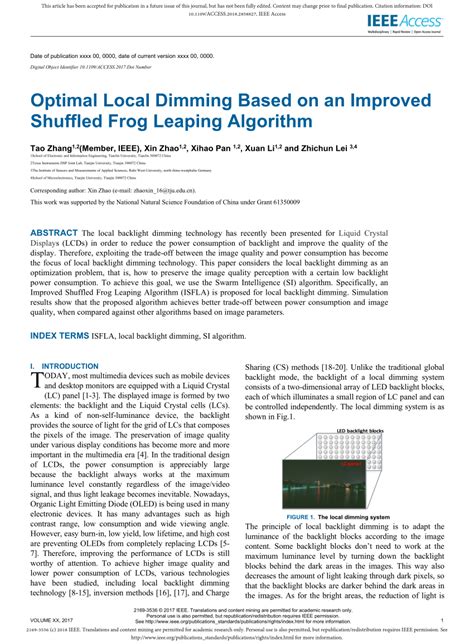 Pdf Optimal Local Dimming Based On An Improved Shuffled Frog Leaping