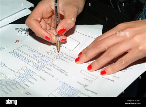 Woman Signing Paper Document Or Fill Out Form Stock Photo Alamy