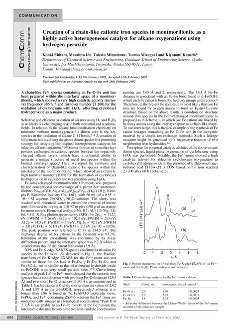 Creation Of A Chain Like Cationic Iron Species In Montmorillonite As A