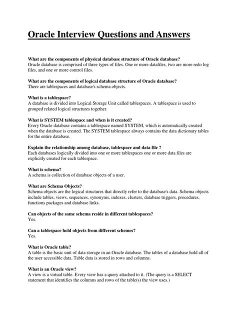 Oracle Interview Questions And Answers Pdf Oracle Database Database Index