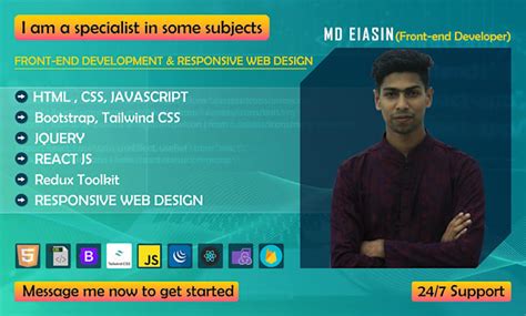 Professional front end developer react, html, css, javascript, tailwind ...