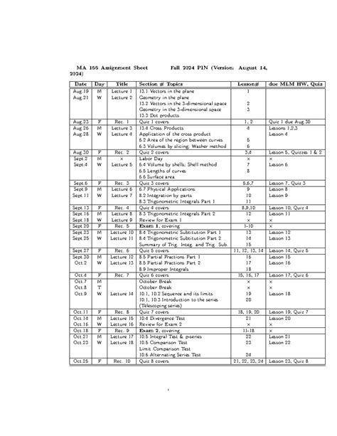Assignment Sheet Fall 2024ma 1 Quiz 1 Covers 1 2 Quiz 1 Due Aug Aug